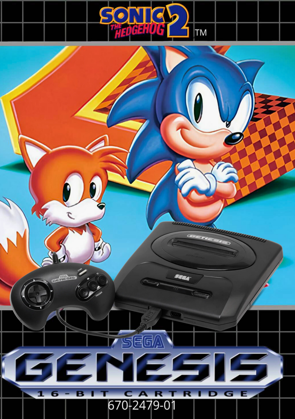 Sega Genesis Model 2 (Third Party Controller) and Sonic The Hedgehog 2