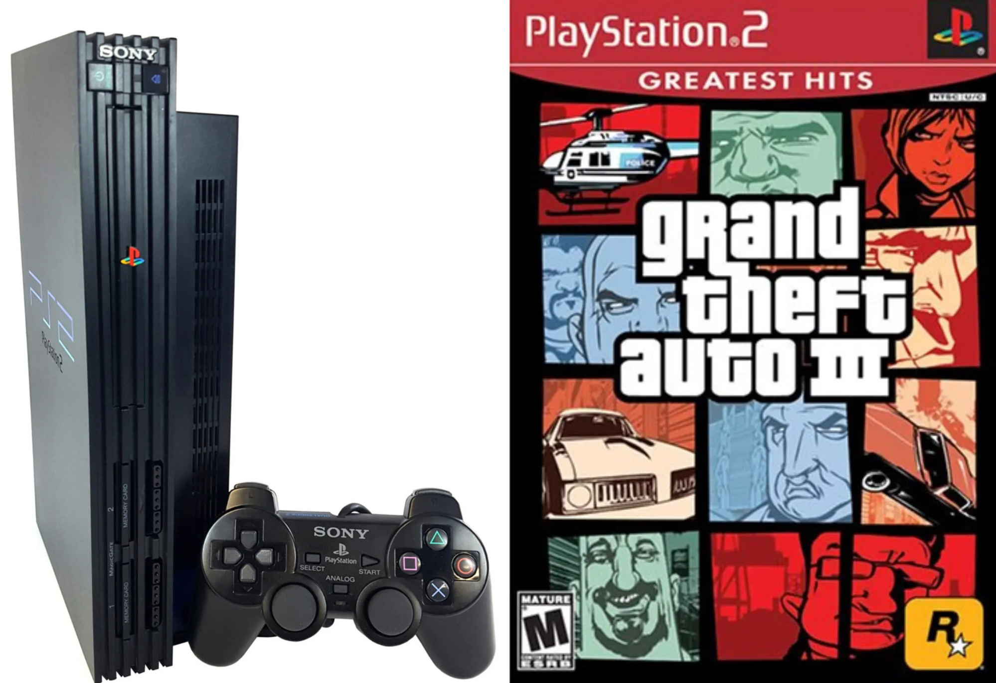 Sony PlayStation 2 PS2 and Grand Theft Auto iii Fat Console Bundle Pac